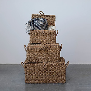 Creative Co-Op Woven Seagrass Storage, Set of 3 Sizes, Natural Trunk