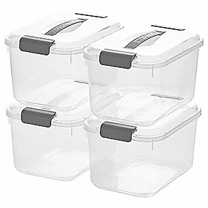 ZHENFAN 5.5 Qt Clear Storage Latch Box/Bin with Lids, 4-Pack Plastic Organize Bins with Handle