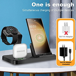3 in 1 Charging Station for Samsung Multiple Devices,VNBBT Fast Wireless Charger Station for Samsung Galaxy Watch 6/6 Pro/5/4/3,Galaxy S23/S22/S21/S20/Note 20,A53/A51,Z Flip/Fold 5(with Adapter)