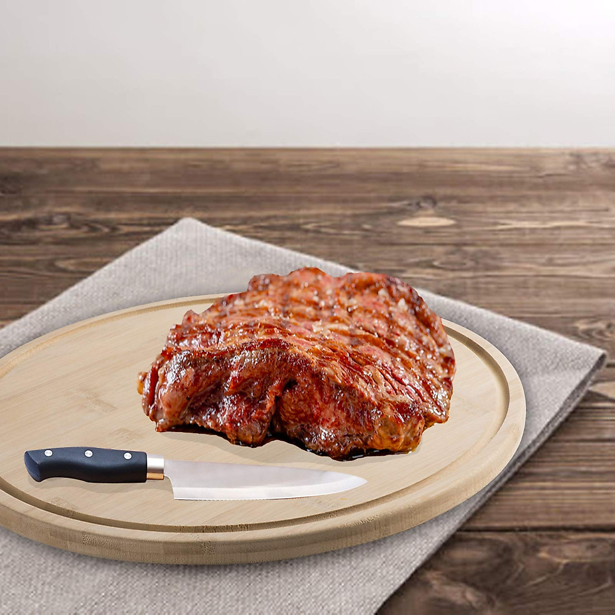 Bamboo Cutting Boards for Kitchen - Wood Cutting Board with Juice Grooves - Small Round Wood Tray & Cutting Board Meat, Wooden Cutting Boards for Kitchen Brisket Chopping Board, 16” x 0.5” Pack of 2