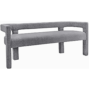 Meridian Furniture Athena Collection Modern | Contemporary Boucle Fabric Upholstered Bench, 66.5" L x 21" D x 27" H, Grey