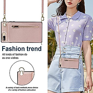 Jaorty Crossbody Phone Case for iPhone 8 Plus/7 Plus Case with Card Holder for Women,iPhone 7 Plus Case Wallet with Strap Lanyard for Men,PU Leather Magnetic Clasp with Kickstand 5.5", Rosegold