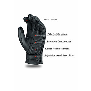 Moto5 Full Finger Leather Motorcycle Gloves for Men & Women Touch Screen Gloves Premium Street Motorcycle Durable Protective Cruiser Biker Gel Leather Motorbike gloves (Black, X-Large)