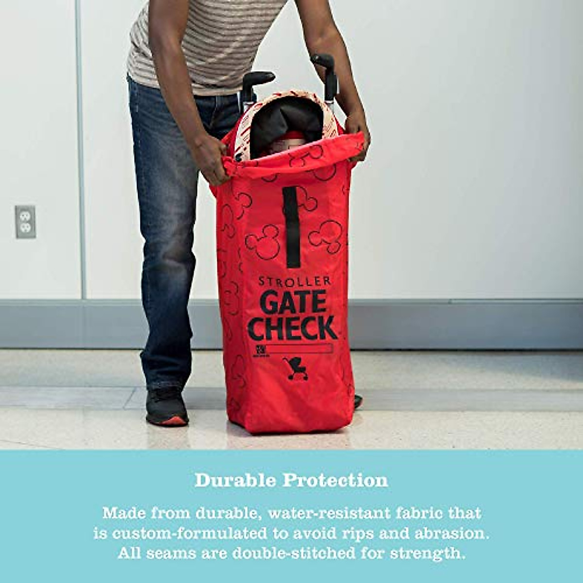 J.L. Childress Disney Baby Gate Check Bag for Single Umbrella Strollers - Disney Stroller Bag for Airplane - Stroller Travel Bag for Airplane - Red, Mickey Mouse