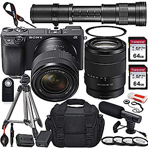 Sony Alpha a6400 Mirrorless Digital Camera with 18-135mm and 420-800mm Telephoto Lens + 2X 64GB Memory Card, UV & Close-up Filters, Microphone, Portable Tripod, Gadget Bag & More