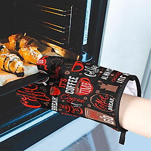 QsirBC Coffee Theme Oven Mitts Kitchen Oven Gloves for Cooking Baking Heat Resistant Lining Cotton Potholder Pot Holders Hot Pads for Chef Women Men