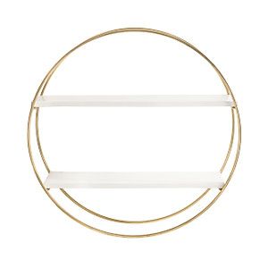 Kate and Laurel Sequoia Modern Round Wall Shelf, 24 Inch Diameter, White and Gold, Contemporary Glam 2-Tier Floating Shelf Decor for Living Room, Bedroom, or Bathroom Display