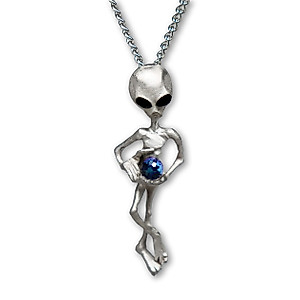 Real Metal UFO Alien Holding Crystal Ball Silver Finish Pendant Necklace