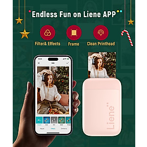 Liene Photo Printer, 2x3″ Mini Portable Instant Photo Printer w/ 5 Zink Sticky-Backed Paper, Bluetooth, Compatible w/iOS & Android, Small Picture Printer for iPhone, Smartphone, Pink