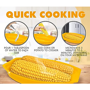 Microwave Sweet Corn Cooker/Corn Steamer with Vented Lid - Yellow - Easy & Fast Way To Steam Corn In The Microwave - 2 Pieces At A Time. BPA Free!