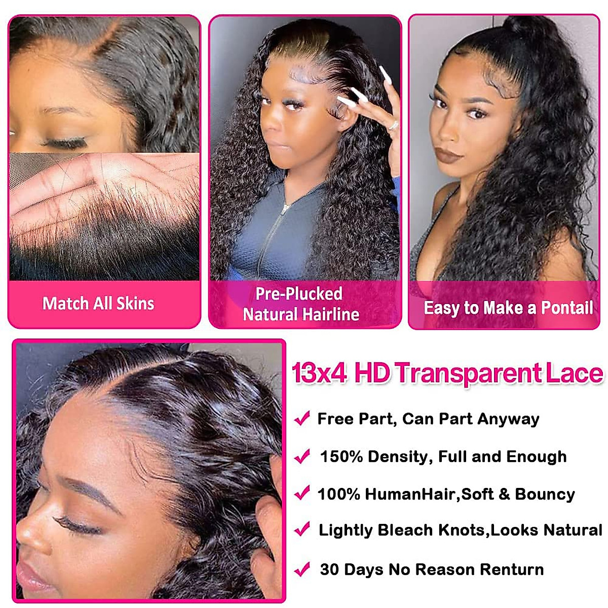 Nervoss Water Wave 13x4 HD Transparent Lace Front Wigs Human Hair Pre Plucked Deep Wave Glueless Wigs Human Hair 180% Denisty Lace Frontal Wigs Human Hair for Women Natural Black Color 22 Inch