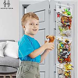 Honeyera Storage for Stuffed Animals, 12 Inch Wide Slim Over Door Organizer for Stuffies, Bi-Fold Door Closet, Baby Accessories, Toy Plush Storage/Easy Instal with Breathable Hanging White