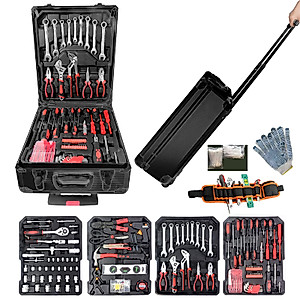 Tool Sets for Men, Tool Box with Tools, Tool Kit with Rolling Tool Box, Complete Tool Box Set,Household Tool Set, Aluminum Trolley Case Tool Setas, Gift on Father's Day