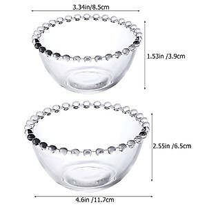 Hemoton 2pcs Glass Salad Bowls Fruit Bowl with Beaded Edges Clear Large Serving Bowl Mixing Bowl Dessert Bowls Cubilose Bowls Snack Yogurt Sauce Prep Plates for Home Kitchen