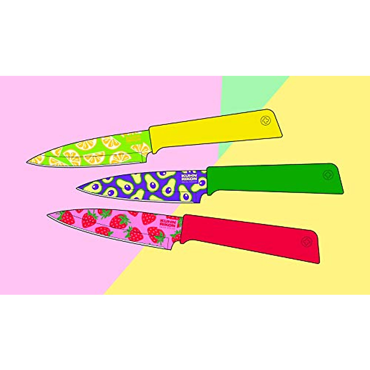 KUHN RIKON Funky Fruit Strawberry Colori+ Non-Stick Straight Paring Knife with Safety Sheath, Stainless Steel, 19 cm,