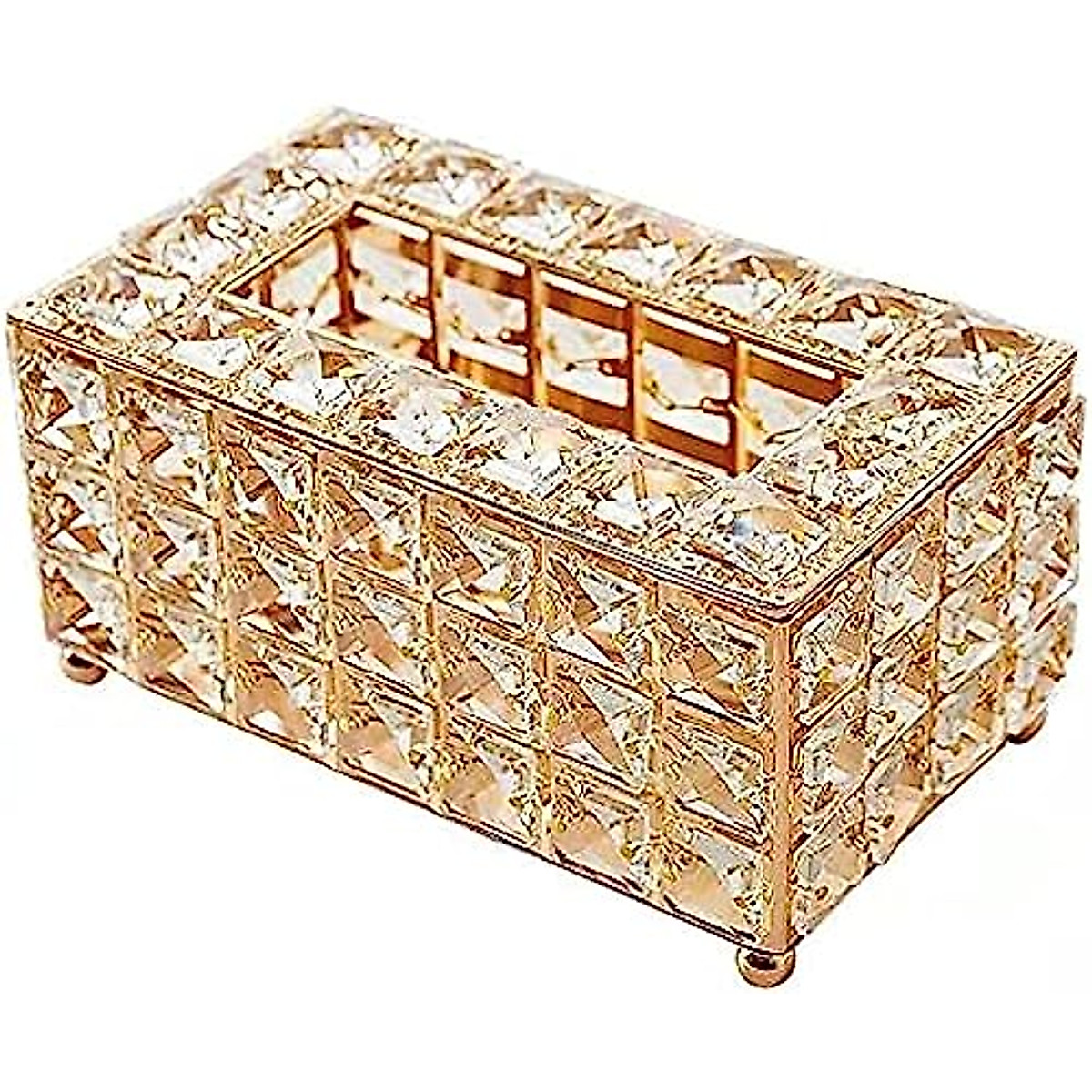 Handmade Square Crystal Tissue Box Tray 200pc Paper Towel Storage, Silver Rectangle Cover Luxury Toilet Holder for on Bathroom Vanity/Countertop/Bedroom Dresser/Night Stand/Desk/Table Rectan (Gold)