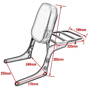 Motorcycle Rear Seat BackRest Sissy Bar Back Rest Compatible For Honda Rebel CA250 CMX250 CMX (Chrome)