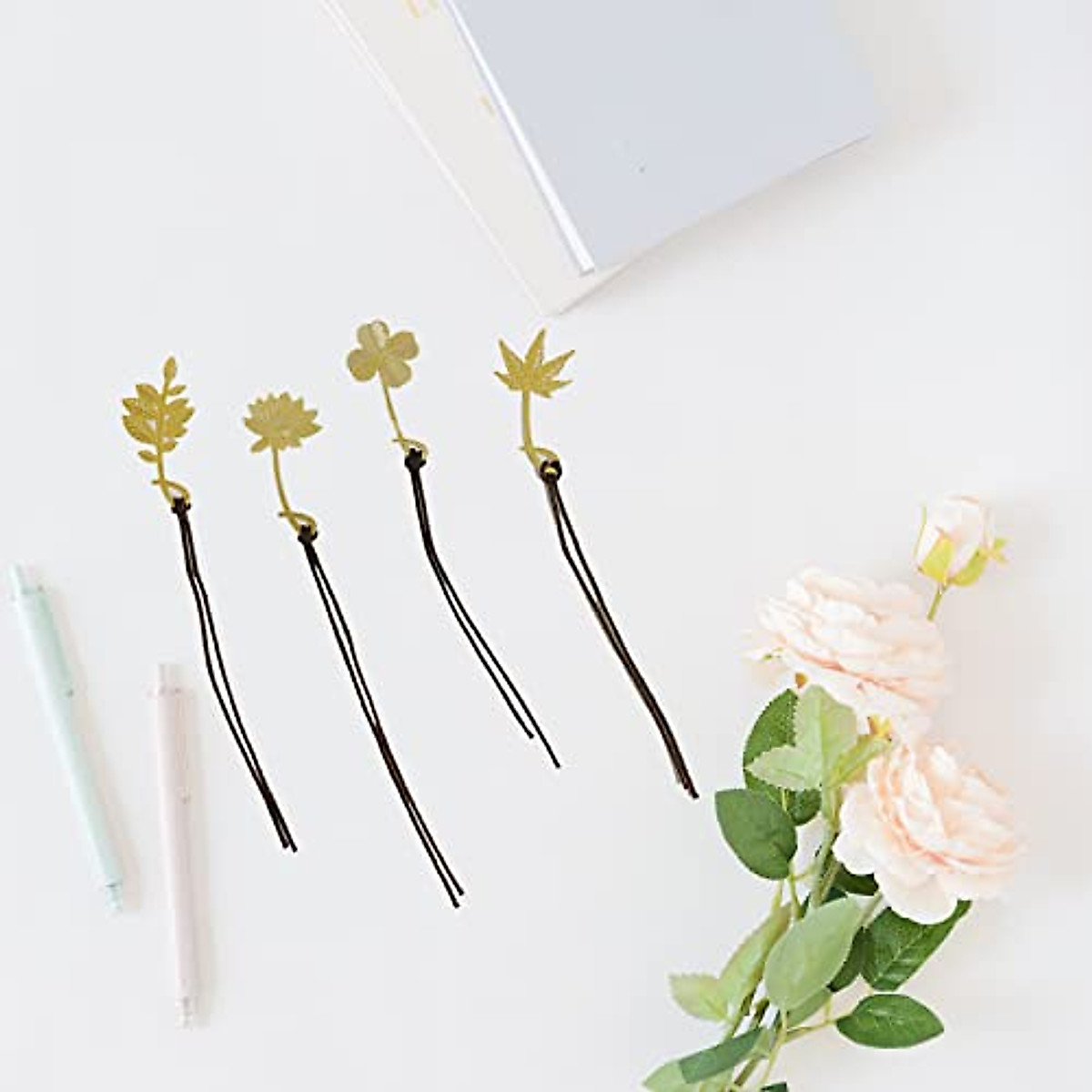 Teaseniy Hollow Metal Bookmarks, 8 Pcs Pretty Bookmarks Set with Lanyard Book Markers for Book Lovers Writers Readers Children Teens Adults