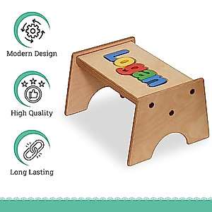 Personalized Name Puzzle Toddler Step Stool- Custom Wooden Stepping Stool for Kids- Primary Letters