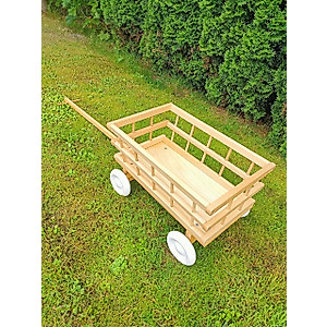 Premium Wooden Wagon JULEK - Safe and Beautiful | Ideal for Weddings and Flower Girls | Color: White Fluff | Wheels: Rubber