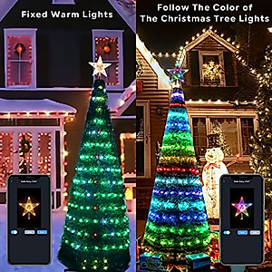 Outdoor Christmas Tree with Lights, 6FT DIY Collapsible Christmas Tree with App&Remote Control 314 LED Sync Music Timer Prelit Christmas Tree Light Show for Indoor Outdoor Xmas New Year Decoration