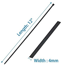 100pcs Cable Zip Ties Heavy Duty 12 Inch, Premium Plastic Wire Ties with 50 Pounds Tensile Strength, Self-Locking White Nylon Zip Ties for Home, Office, Garage and Workshop (Black)