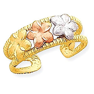 IceCarats 14K Two Tone Gold Hawaiian Plumeria Flower Adjustable Toe Ring Open Midi Band Summer Beach Jewelry
