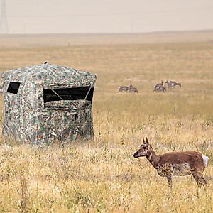 HUNTSEN Hunting Blind 270° See Through 2-3 Person Ground Blind Pop Up Hunting Tent with Carring Bag - Portable Durable for Turkey and Deer Hunting