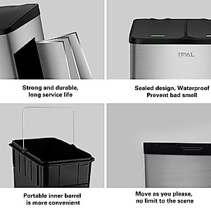 DBAL Trash Can Kitchen, 18 Liter Stainless Steel Trash Can 2 x 2.4 Gallon Soft Close Lid and Airtight Suit for Kitchen Office Home Use