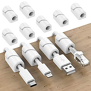 SOULWIT 20 Pcs Cable Holder, Cable Management Clips Sticky Cord Organizer Silicone Self Adhesive for Desktop USB Charging Cable Power Wire Nightstand PC Office Home (White)