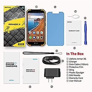 Ulefone Rugged Smartphone Unlocked, Armor X6 (2022) IP68 Waterproof Cell Phone, 5.0 inch, Android 9.0 2GB+16GB, 4000mAh Battery, Global 3G Dual SIM, LED Light, Face ID Compass+GPS Shockproof (Orange)