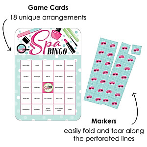 Big Dot of Happiness Spa Day - Bingo Cards and Markers - Girls Makeup Party Bingo Game - Set of 18