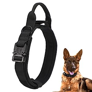 Dog Tactical Collar Military Dog Training Collar Control Handle and Heavy Metal Buckle for Medimum Large Dog Training Behavior Aids Black XL