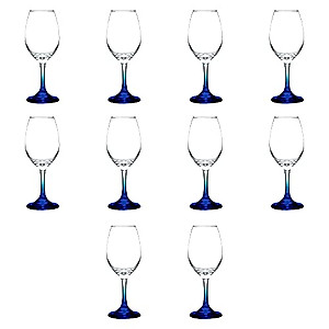 DISCOUNT PROMOS Rioja Wine Glasses with Stem 10 oz. Set of 10, Bulk Pack - Color Bottom, Perfect for Wedding, Party Favors, Birthday, Bridal Shower Gifts - Blue