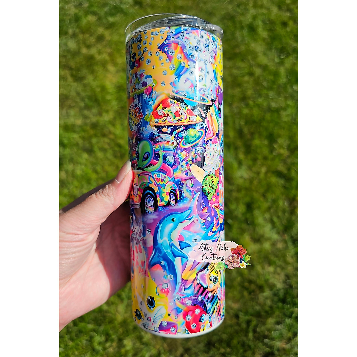 20 oz Lisa Characters Frank Rhinestone Print Handmade Stainless Steel Insulated Sublimation Tumbler