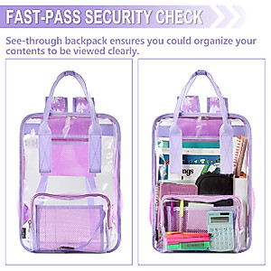 VASCHY Clear backpack for Women, Heavy Duty Transparent See Through Stadium Approved Square Backpack for Teen Girls Bookbag Schoolbag Unicorn