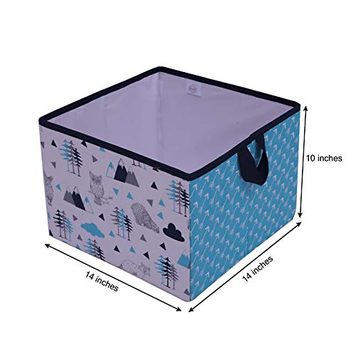 Bacati Woodlands Boys Cotton Storage Box Large, Aqua/Navy/Grey