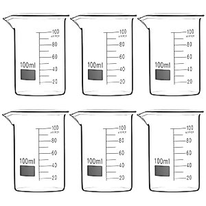 QWORK Sturdy Glass Beaker 100ml, Griffin Low Form, 6 Pcs, 3.3 Borosilicate Glass with Printed Graduation and Extra Large Marking Spot