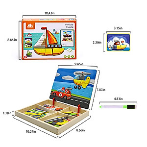 wskvoker 85-Pieces Magnetic Puzzle Drawing Board,Preschool Educational Learning Toys Set for 3 4 5 Year Old Boys Girls,Transportation Cognition Puzzles Travel Toy with Organize Box.
