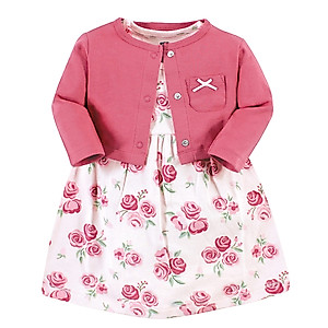 Hudson Baby unisex baby Hudson Infant and Toddler Girl Cotton Cardigan Set, Blush Rose Casual Dress, Blush Rose, 3-4T US