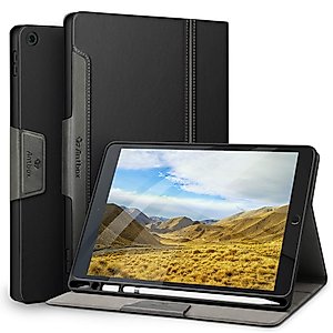 Antbox Case for iPad 9th Generation/iPad 8th Generation with Pencil Holder Vegan Leather Smart Cover for iPad 10.2'' 9th/8th/7th Gen (Black)