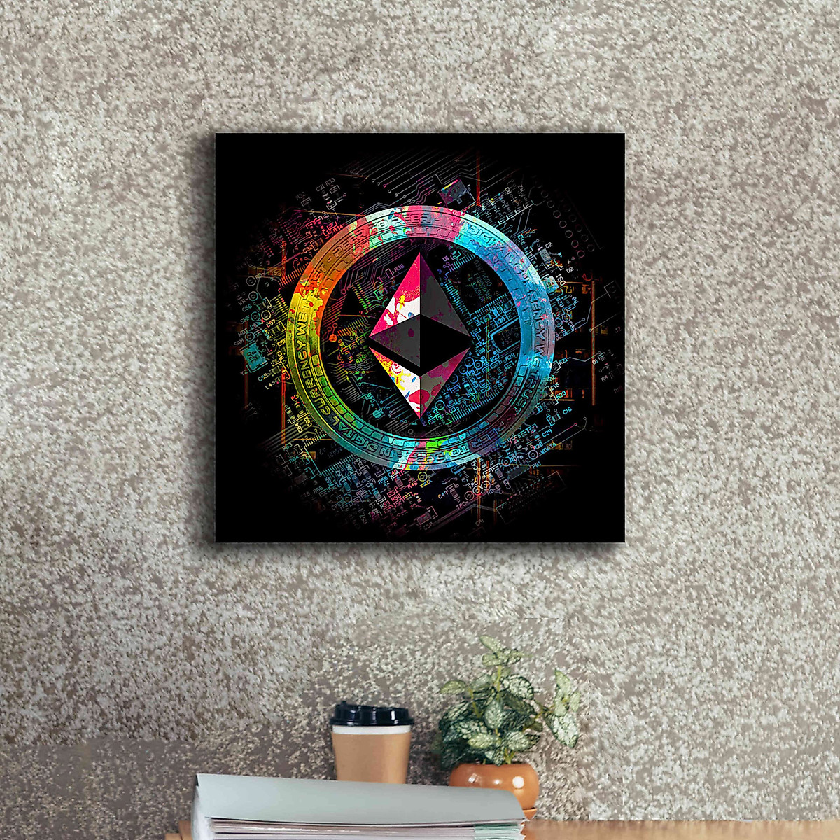 Epic Graffiti 'Ethereum Crypto Power' by Epic Portfolio Giclee Canvas Wall Art, 18"x18"