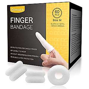 Dimora 60Pcs Finger Bandage Cotton-Made Elastic Bandages Breathable Finger Cots for Wounds, Ideal Finger Glove for Scald Protection, Cargo handling, Gardening Work, Sports and Fitness