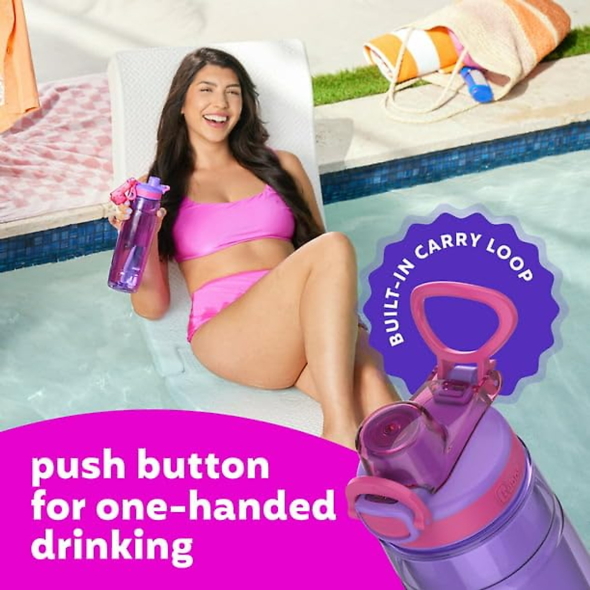 bubba 24 Oz Double-Walled Flo Duo Refresh | Button Lock | Leakproof Lid Water Bottle (3.34 L x 3.34 W x 11.10 H Inches) (Purple)