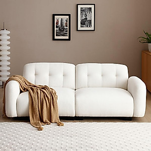 AZSJML Bubble Cloud Sofa Couch for Living Room, 81.4" Bouclé Comfy Deep Seat Sofa,Modern Tufted 3 Seater Couch with Wooden Legs,Sherpa Couch for Apartment Office,Teddy,Beige