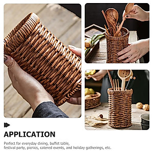 Didiseaon Silverware Utensil Holder Organizer Countertop Flatware Holder Woven Storage Basket Woven Cutlery Organizer Countertop Utensil Basket Imitation Rattan Basket Iron Chopsticks