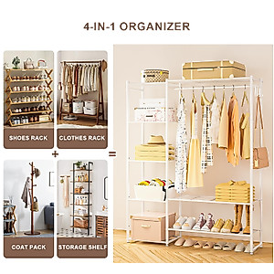 Neprock Clothing Racks for Hanging Clothes with Shelves, Portable Closet System Organizer Garment Rack for Clothes Storage, Metal Free Standing Wardrobe Clothes Organizer(White)