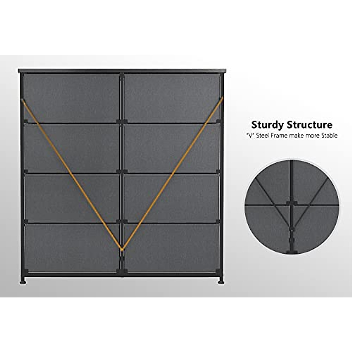 CubiCubi Dresser for Bedroom, 8 Drawer Storage Organizer Tall Wide Dresser for Bedroom Hallway, Sturdy Steel Frame Wood Top, Black Grey