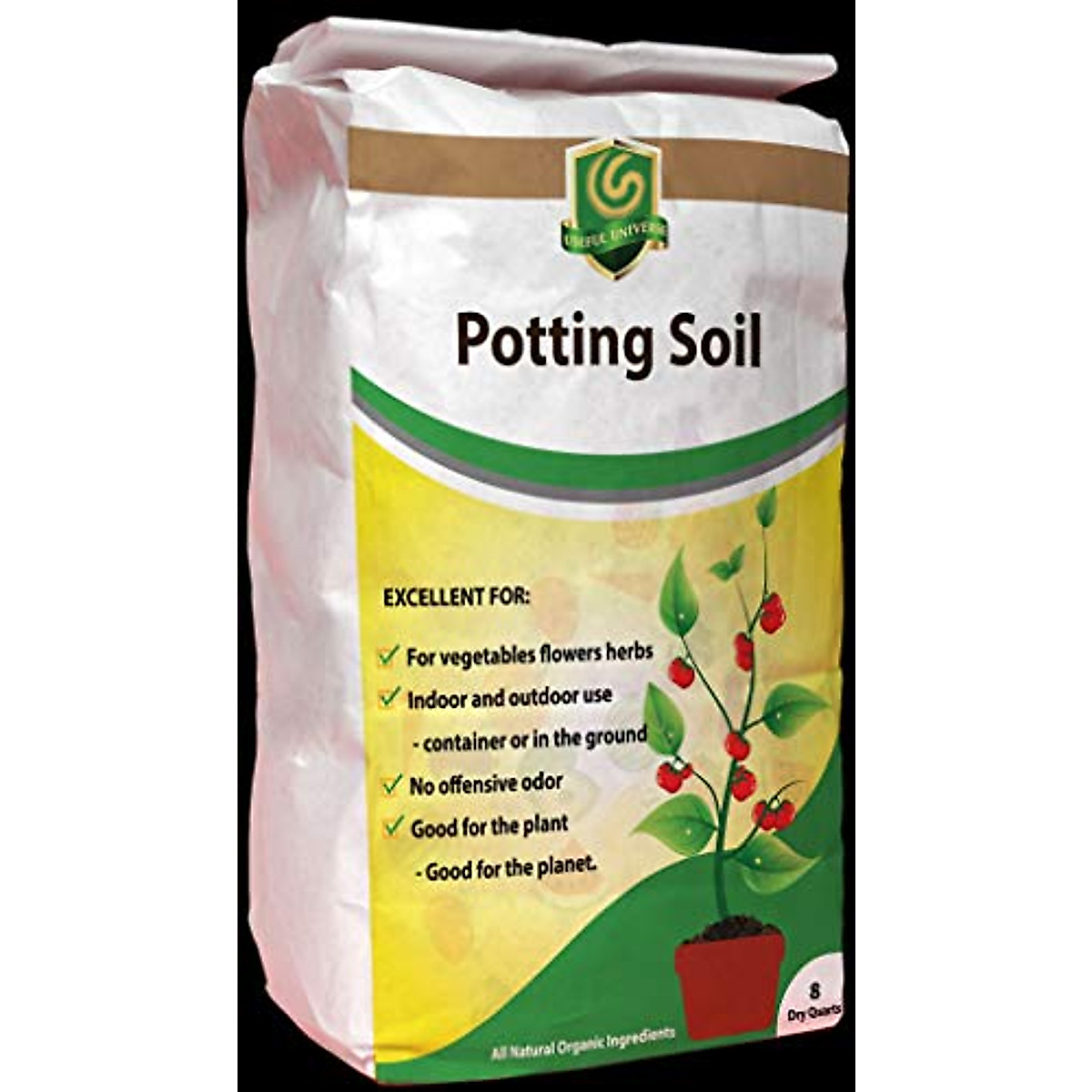 Useful Universe Organic Potting Mix Soil for Vegetables, Herbs and Flowers, 8 Quart
