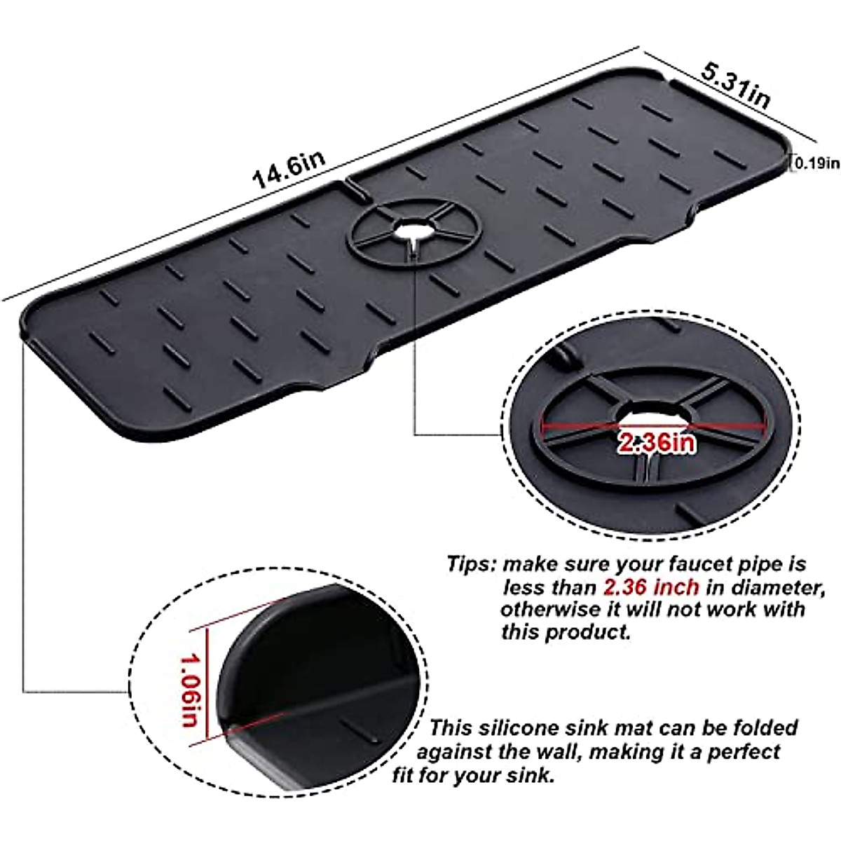 lcb Kitchen Faucet Sink Splash Guard Behind Faucet, 2PCS Silicone Faucet Mat for Kitchen Sink,Rubber Faucet Water Catcher Sink Draining Pads Drying Mat for Kitchen & Bathroom Countertop Protection